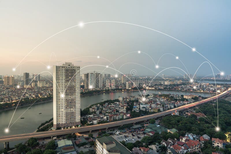 Smart City and Wireless Communication Network Concept. Digital Network ...