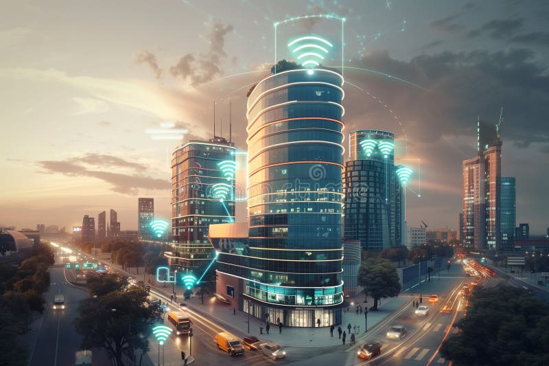 Smart City and Wireless Communication Network Concept. Digital Network ...