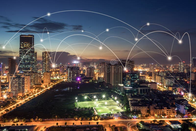 Smart City and Wireless Communication Network Concept. Digital Network ...