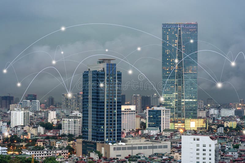 Smart City and Wireless Communication Network Concept. Digital Network ...