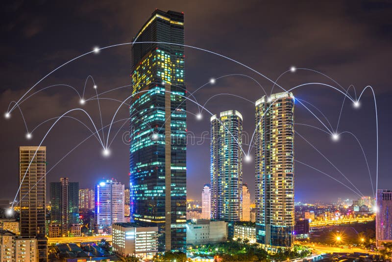 Smart City and Wireless Communication Network Concept. Digital Network ...