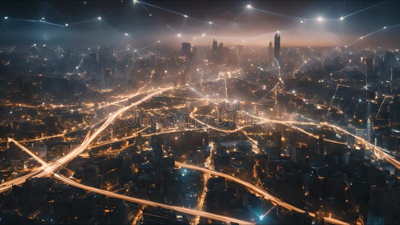 Smart City and Wireless Communication Network Concept. Digital Network ...