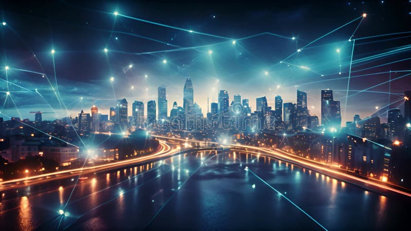 Smart City and Wireless Communication Network Concept. Digital Network ...