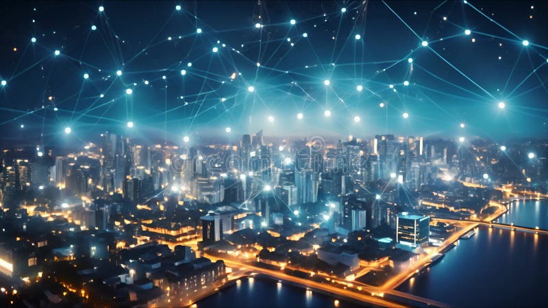 Smart City and Wireless Communication Network Concept. Digital Network ...