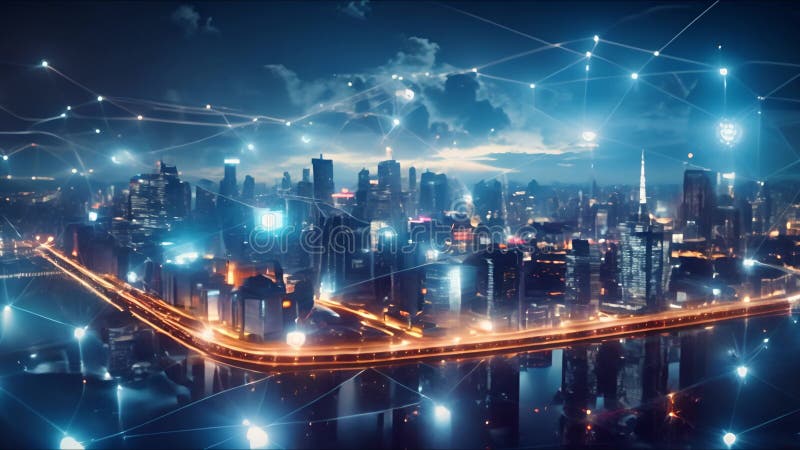 Smart City and Wireless Communication Network Concept. Digital Network ...