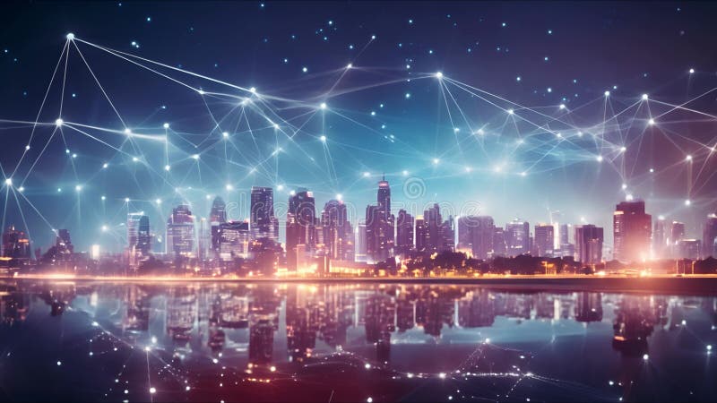 Smart City and Wireless Communication Network Concept. Digital Network ...