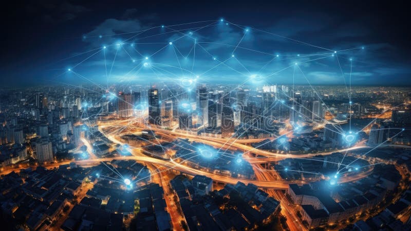 Smart City and Wireless Communication Network Concept. Digital Network ...