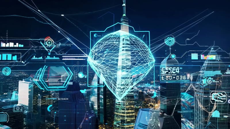 Smart City and Wireless Communication Network Concept. Digital Network ...