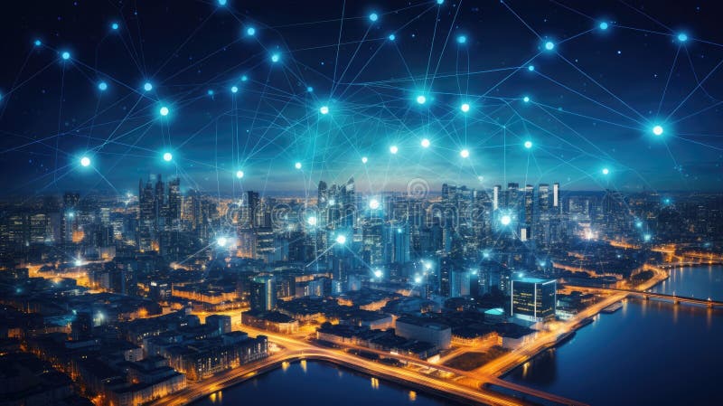 Smart City and Wireless Communication Network Concept. Digital Network ...