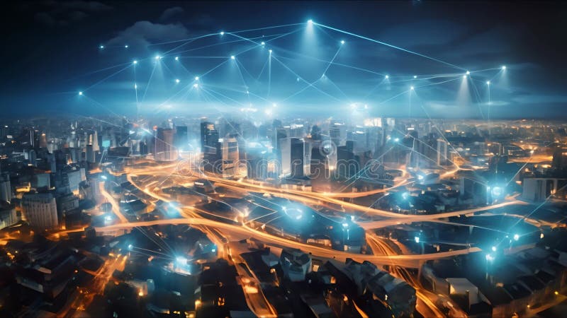 Smart City and Wireless Communication Network Concept. Digital Network ...