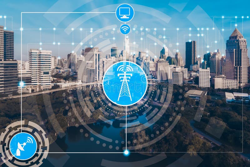 Smart City and Wireless Communication Network Stock Image - Image of ...