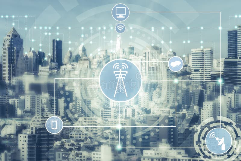 Smart City and Wireless Communication Network Stock Image - Image of ...