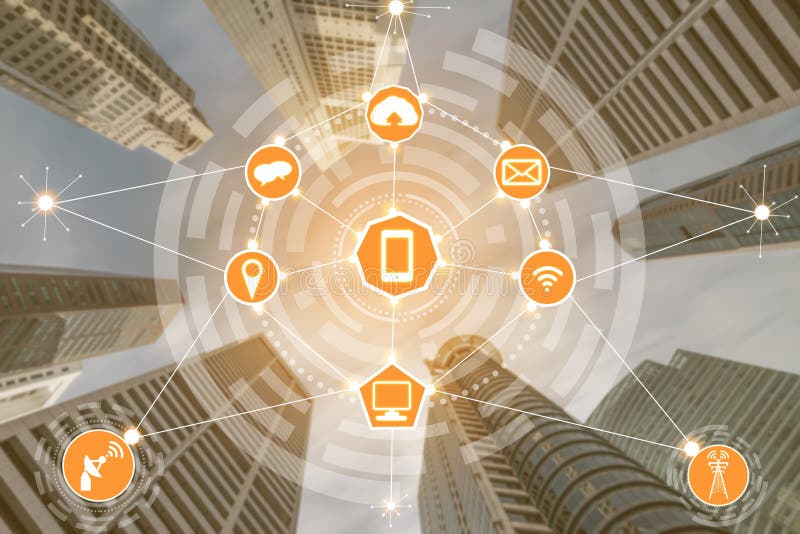 Smart City and Wireless Communication Network Stock Image - Image of ...