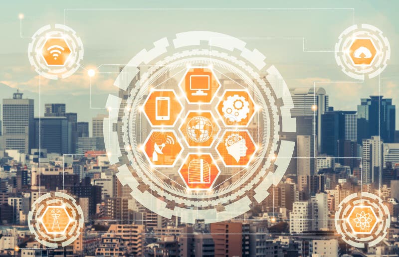 Smart City and Wireless Communication Network Stock Photo - Image of ...