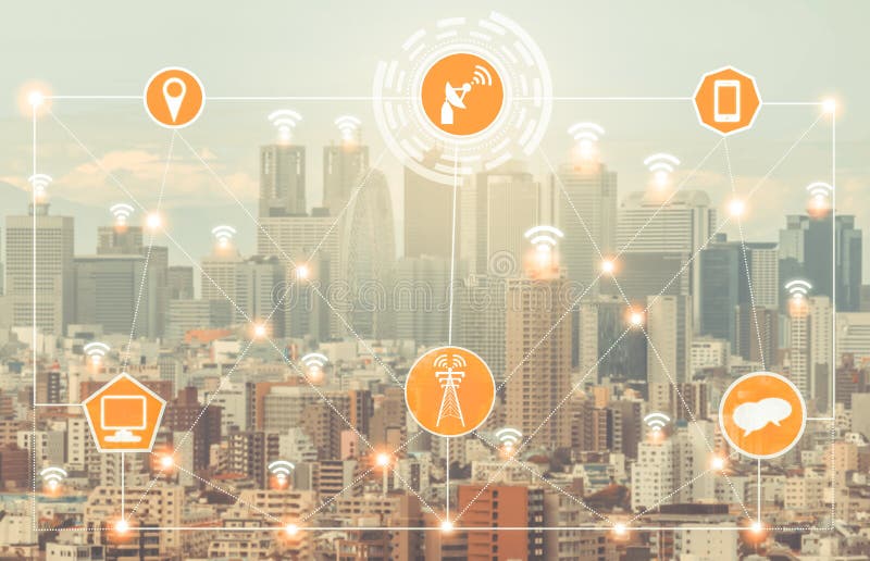 Smart City and Wireless Communication Network Stock Photo - Image of ...