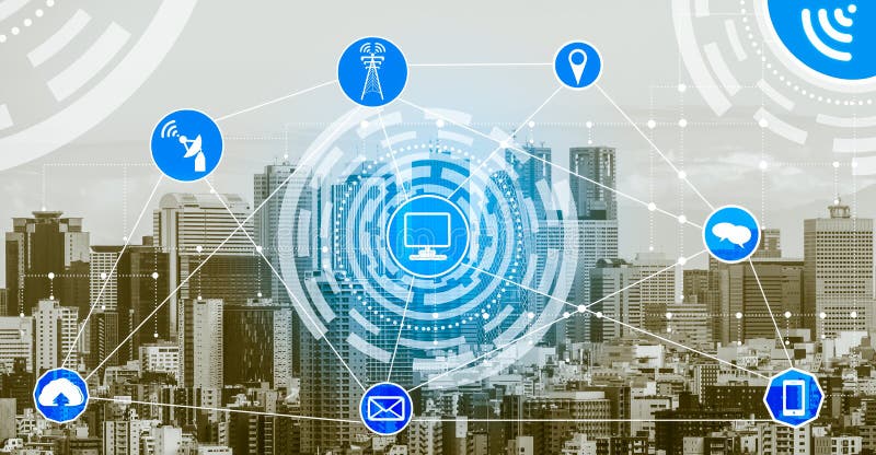 Smart City and Wireless Communication Network Stock Photo - Image of ...
