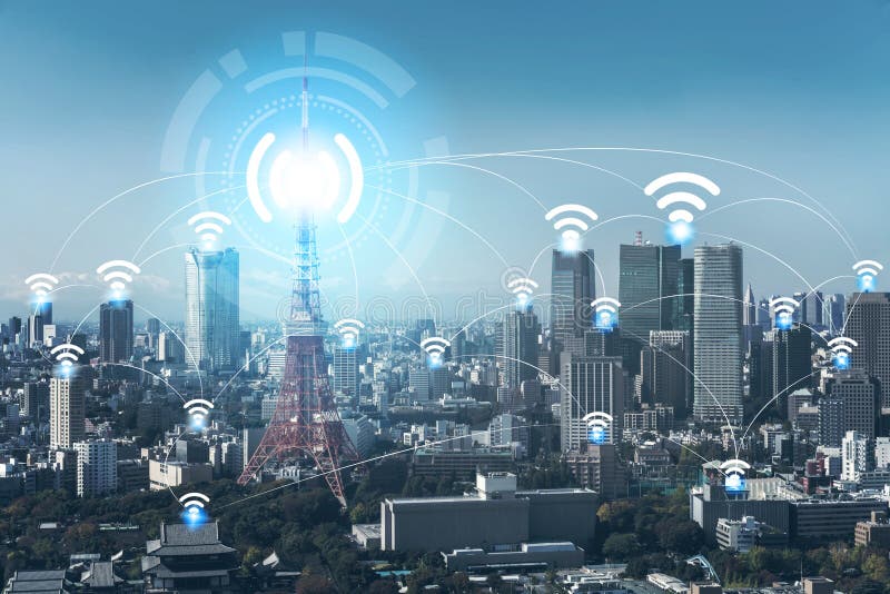 Smart City And Wireless Communication Network Stock Photo - Image of ...