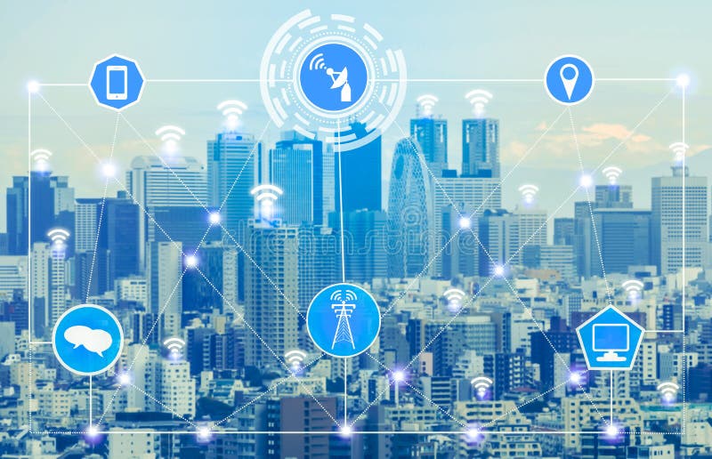 Smart City and Wireless Communication Network Stock Image - Image of ...