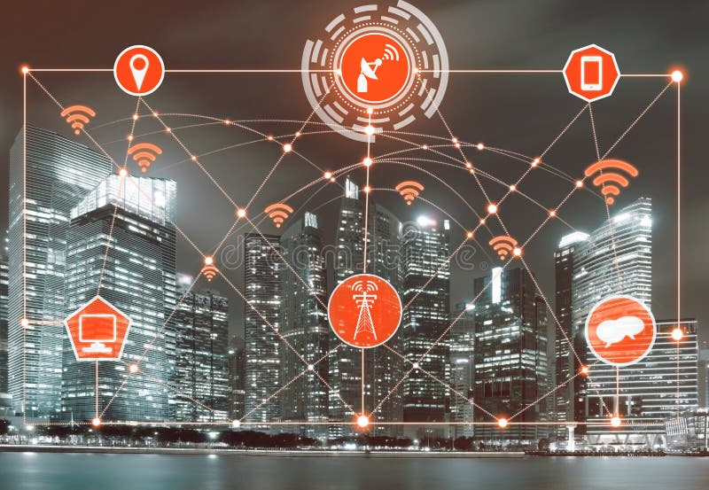 Smart City and Wireless Communication Network Stock Image - Image of ...
