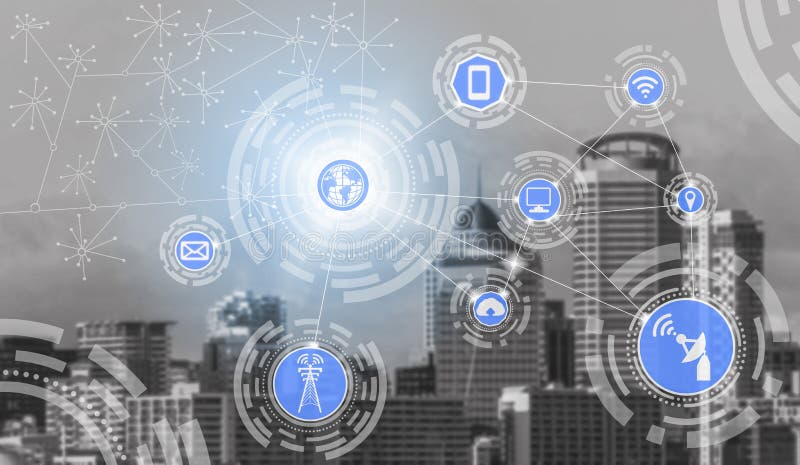 Smart City and Wireless Communication Network Stock Image - Image of ...