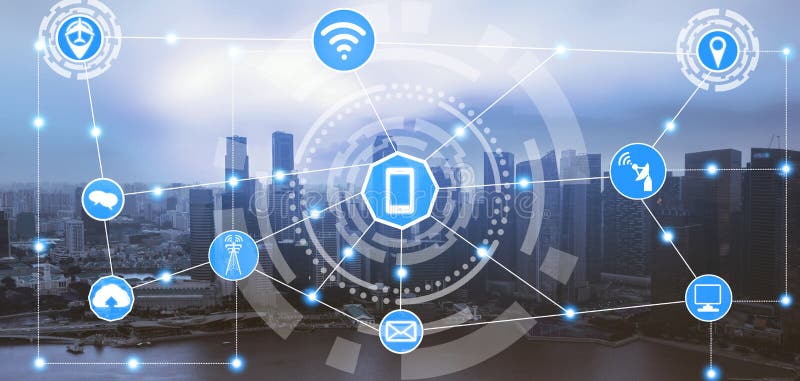 Smart City and Wireless Communication Network Stock Photo - Image of ...