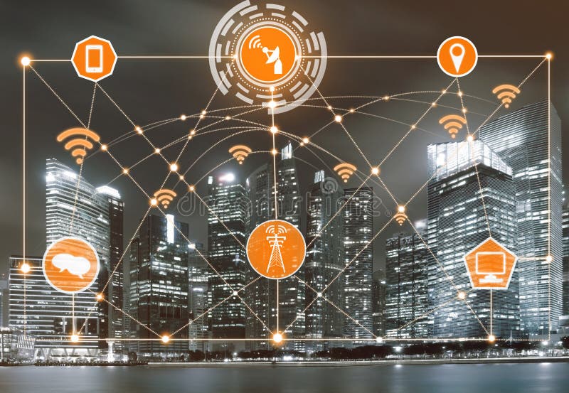 Smart City and Wireless Communication Network Stock Illustration ...