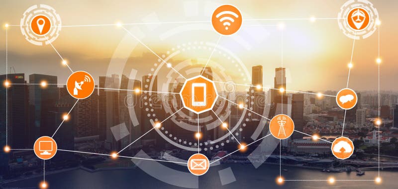 Smart City and Wireless Communication Network Stock Image - Image of ...