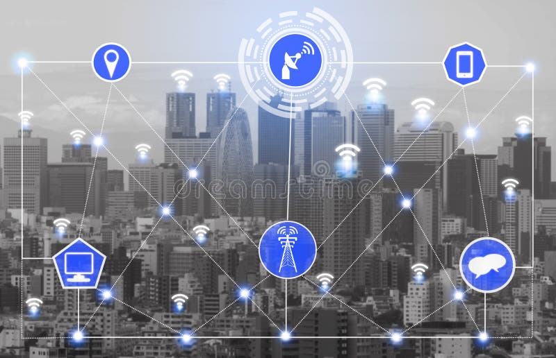 Smart City and Wireless Communication Network. Stock Photo - Image of ...