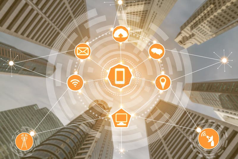 Smart City and Wireless Communication Network. Stock Photo - Image of ...