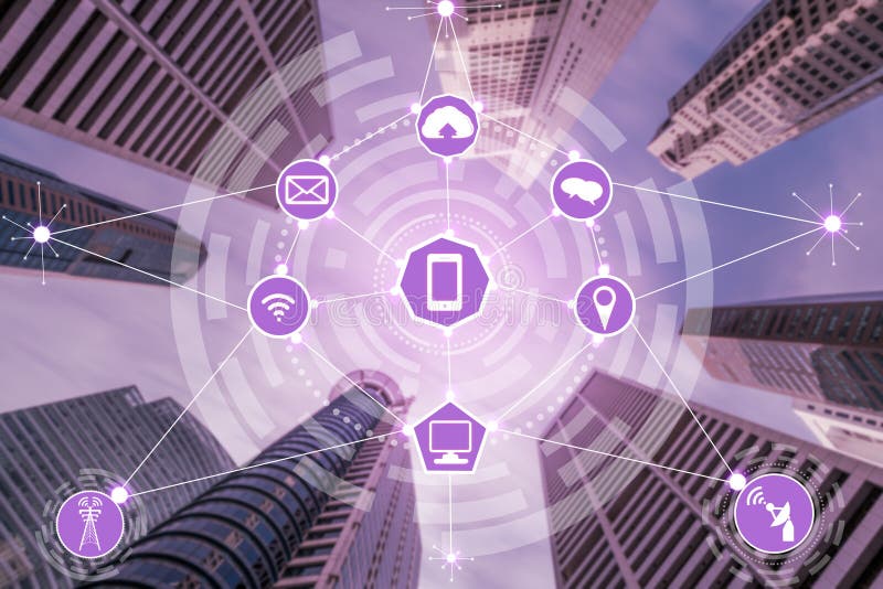 Smart City and Wireless Communication Network. Stock Image - Image of ...