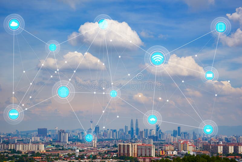 Smart City and Wireless Communication Network Stock Image - Image of ...