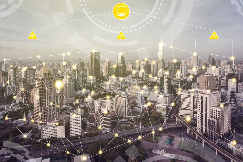 Smart City and Wireless Communication Network Stock Image - Image of ...