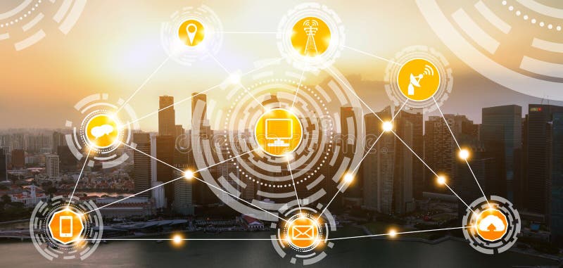 Smart City and Wireless Communication Network Stock Image - Image of ...