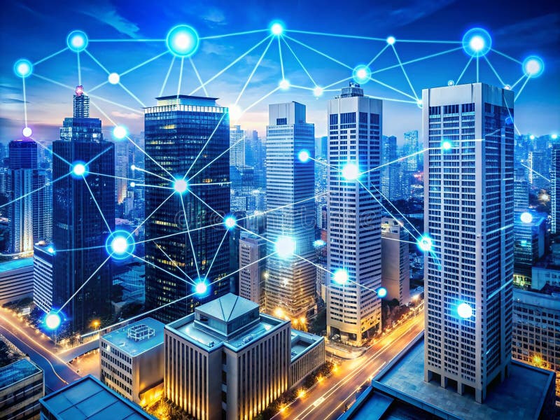 Smart City Concept with Wireless Network Connection Stock Photo - Image ...