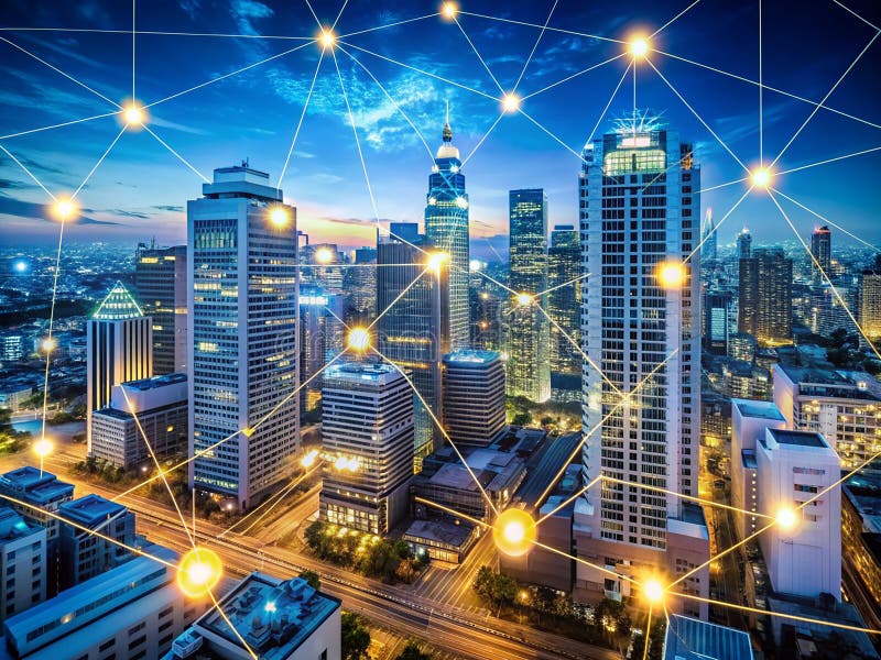 Smart City Concept with Wireless Network Connection Stock Photo - Image ...