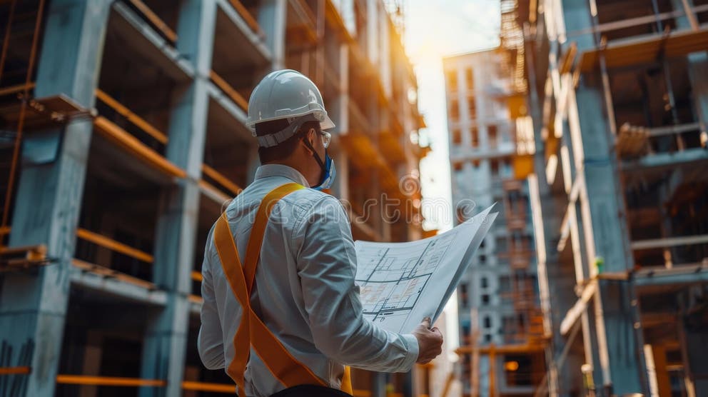 Smart Civil Architect Engineer Inspecting Man and Working Outdoors ...
