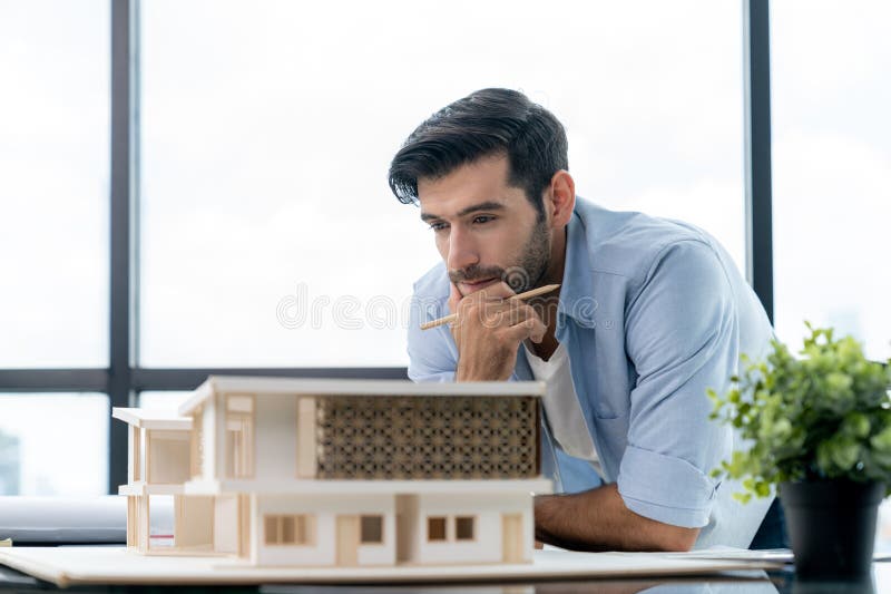 Smart Civil Engineer Looking while Planing Design House Construction ...