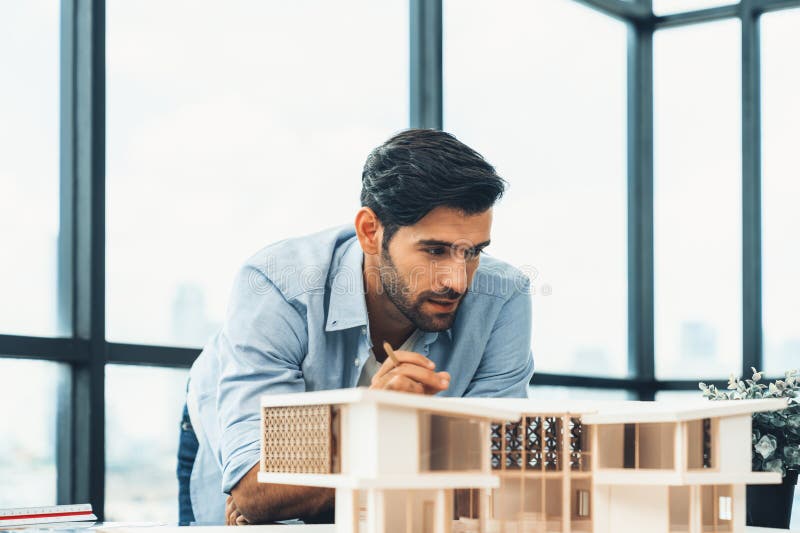 Smart Civil Engineer Looking while Planing Design House Construction ...