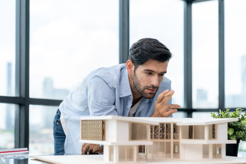 Smart Civil Engineer Looking while Planing Design House Construction ...