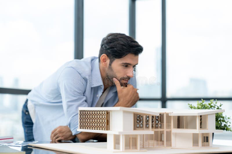 Smart Civil Engineer Looking while Planing Design House Construction ...