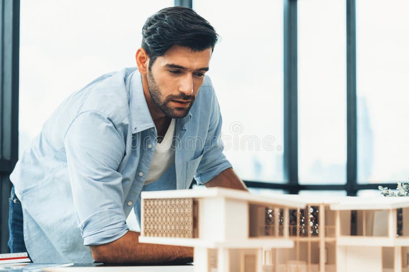 Smart Civil Engineer Looking while Planing Design House Construction ...
