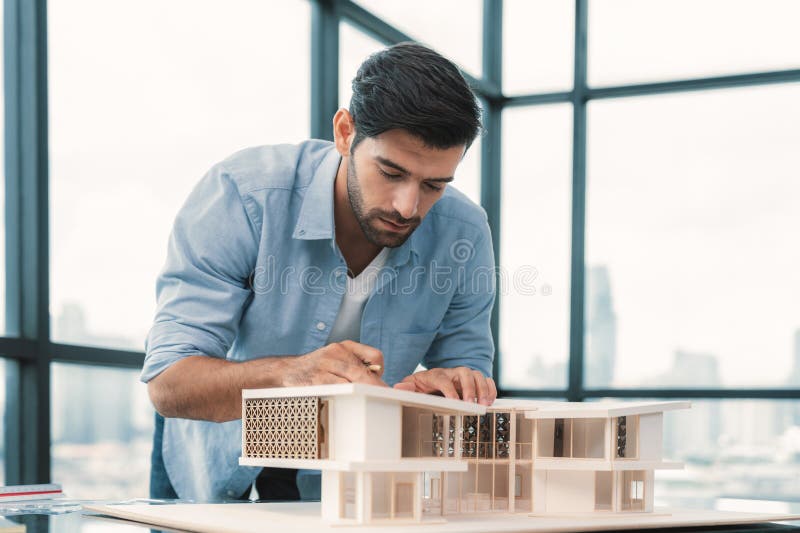 Smart Civil Engineer Looking while Planing Design House Construction ...