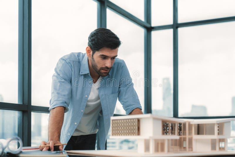 Smart Civil Engineer Looking while Planing Design House Construction ...