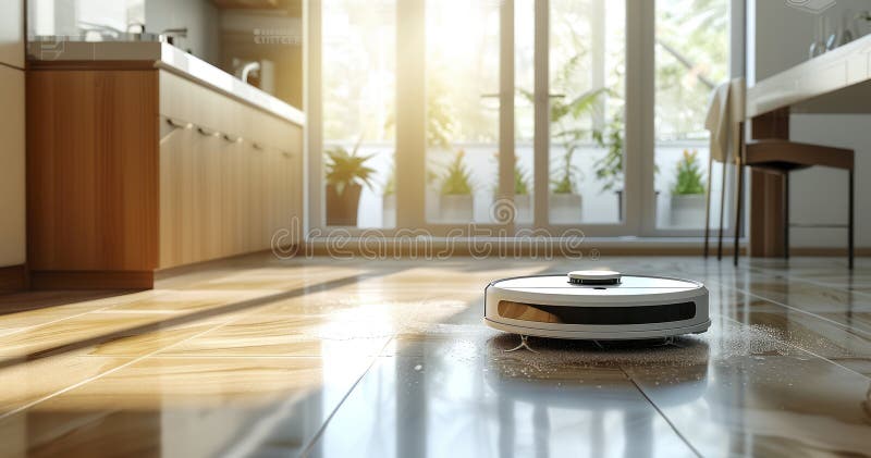 Smart Clean-Up - Home Robot Cleaning Kitchen Floor Stock Illustration ...