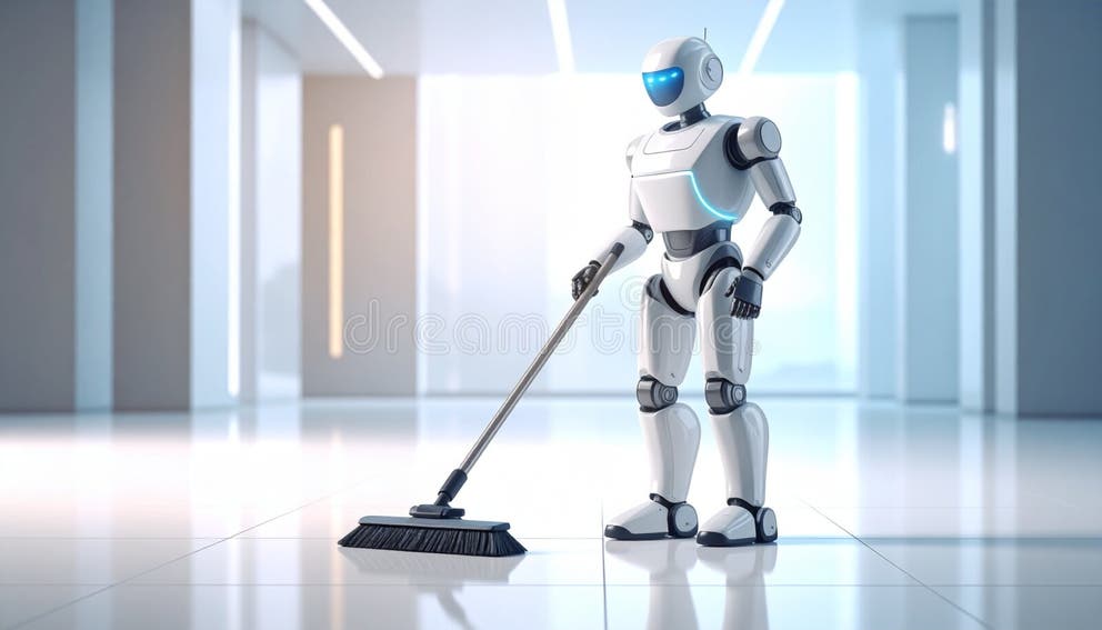 Smart Cleaning Robot Sweeping Room Interior Stock Illustration ...