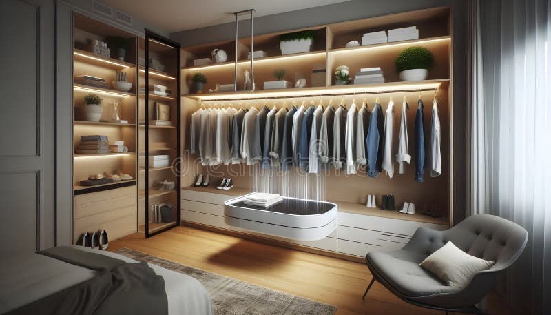A Smart Closet Organizing Clothes Via Levitating Hangers, Ai Created ...