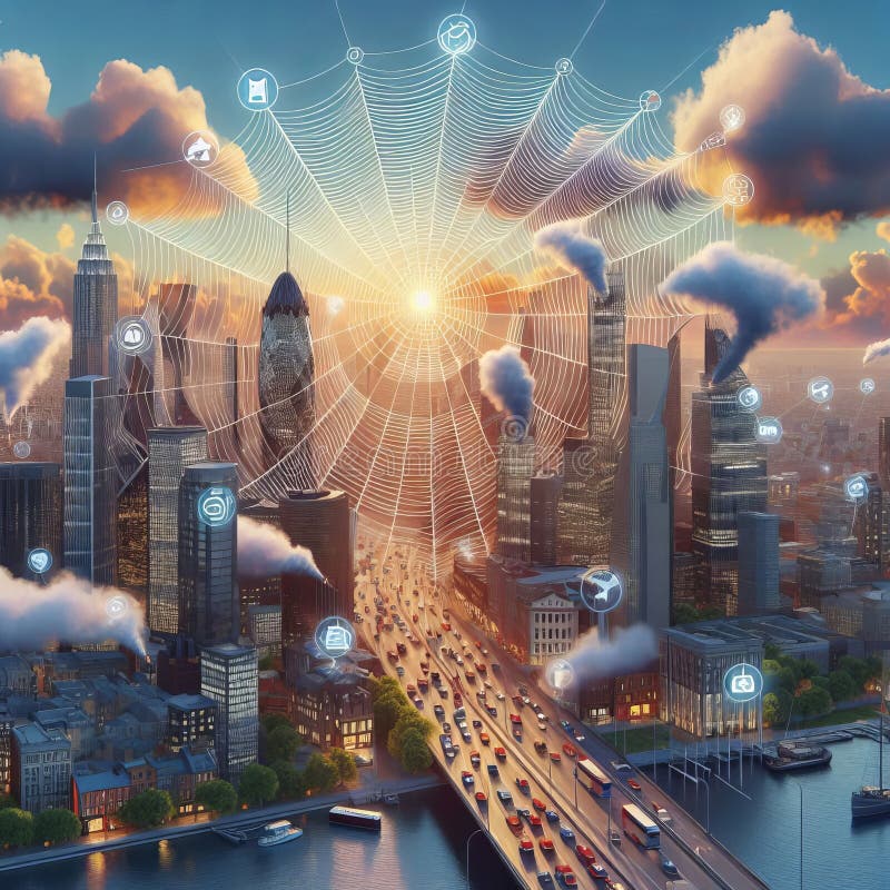 Smart Cobweb for Urban Air Quality Monitoring Stock Illustration ...