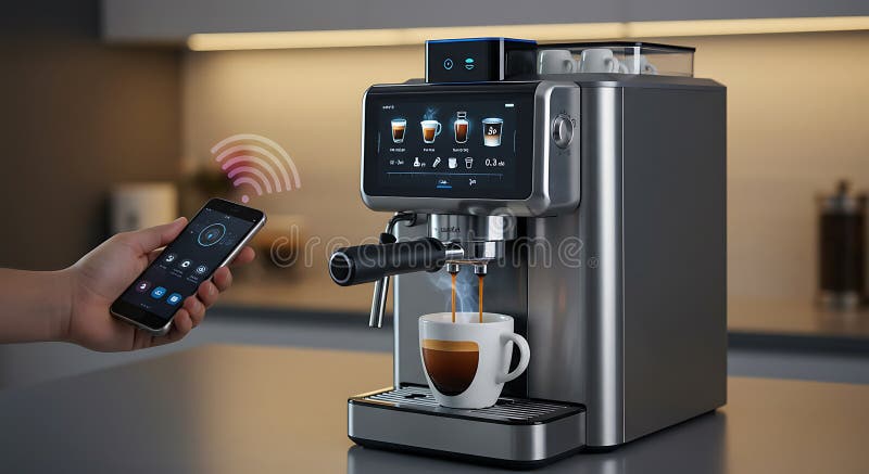 Smart Coffee Machine: AI-Powered Brewing Stock Illustration ...
