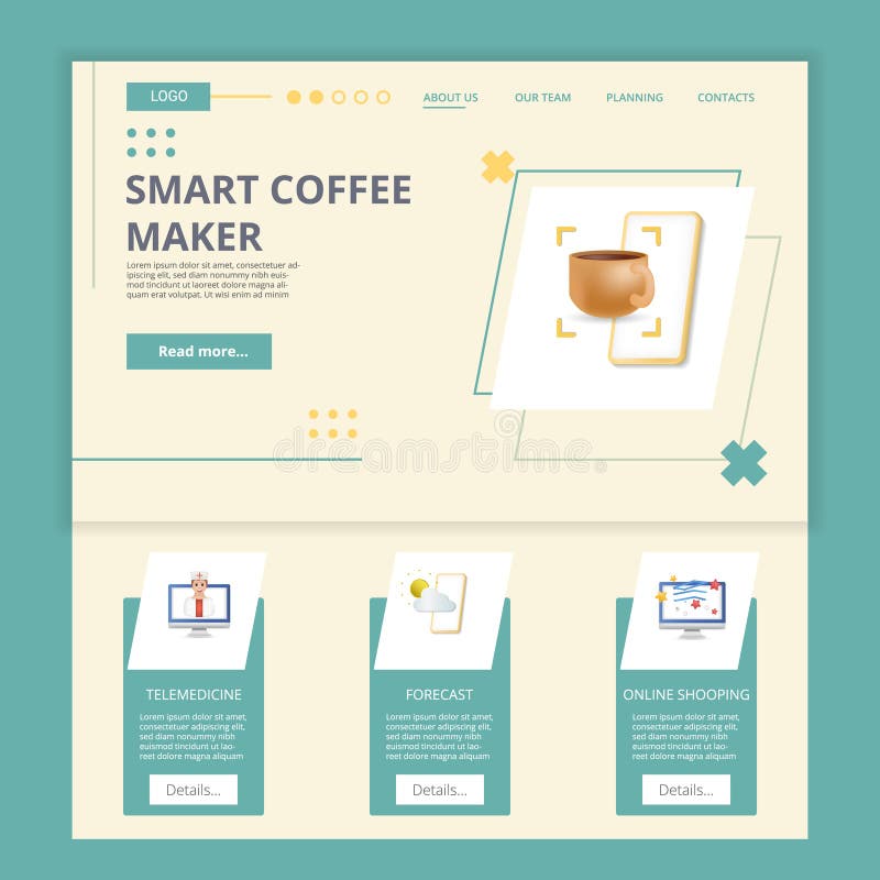 Smart Coffee Maker Flat Landing Page Website Template. Telemedicine, Forecast, Online Shopping ...
