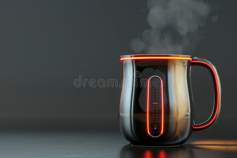 A Futuristic Coffee Mug Releasing Steam in a Sleek, Modern Setting ...